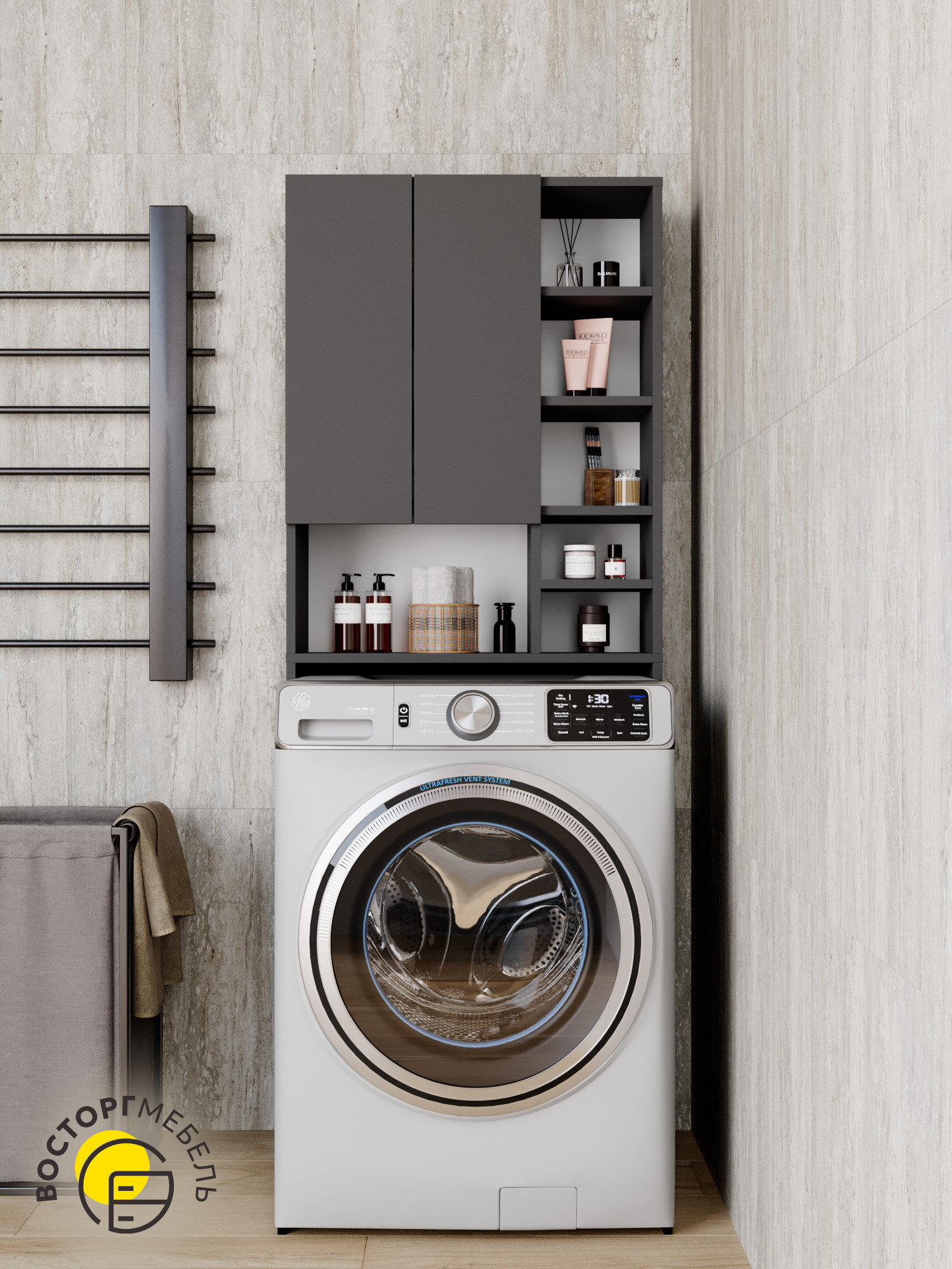 Шкаф-пенал "ВосторгМебель", для ванной, напольный, над стиральной машиной