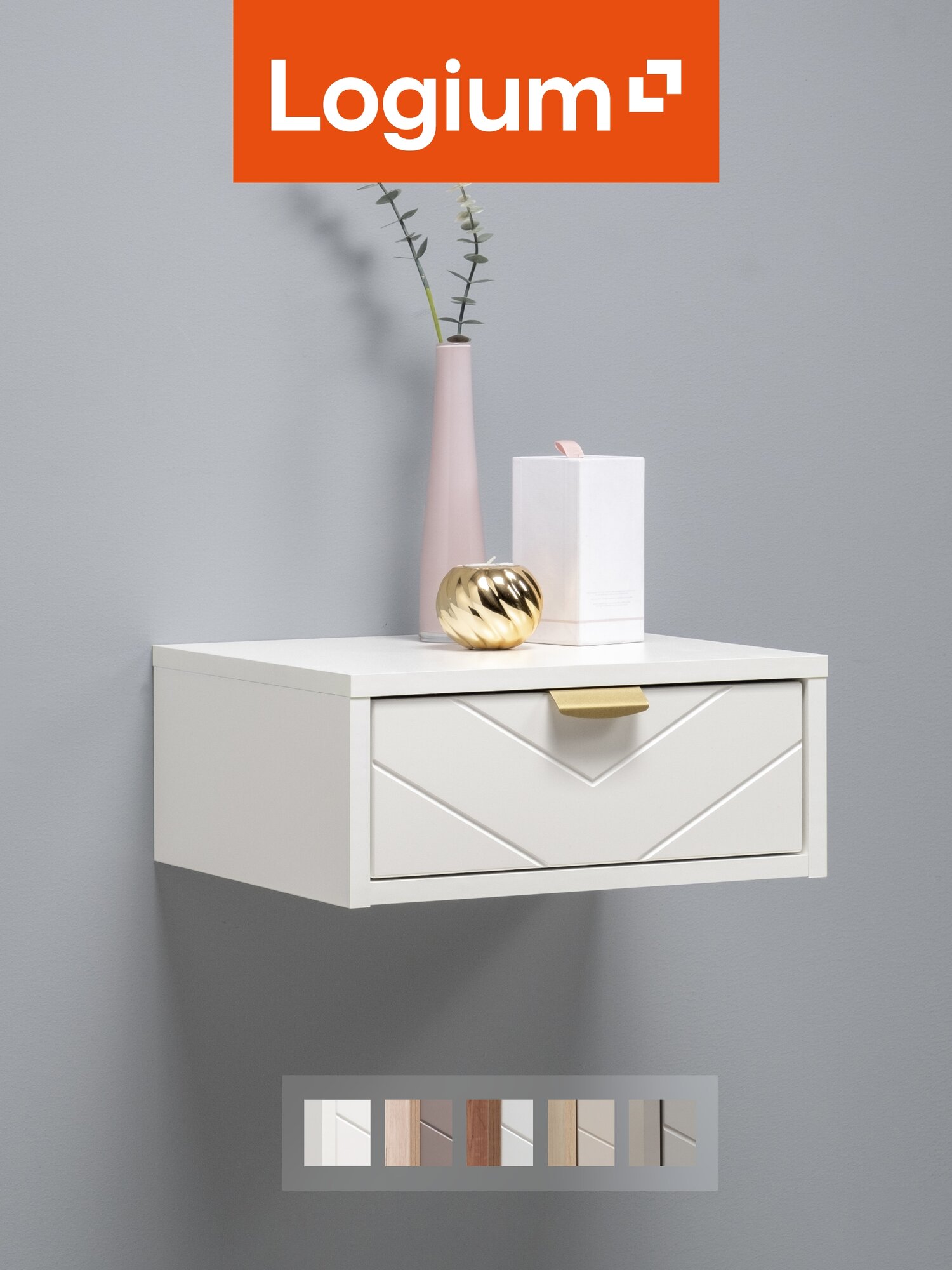 Тумба белая подвесная прикроватная, 40х34х16 см Венеция 16.155.01, Белый PE шагрень, белая шагрень