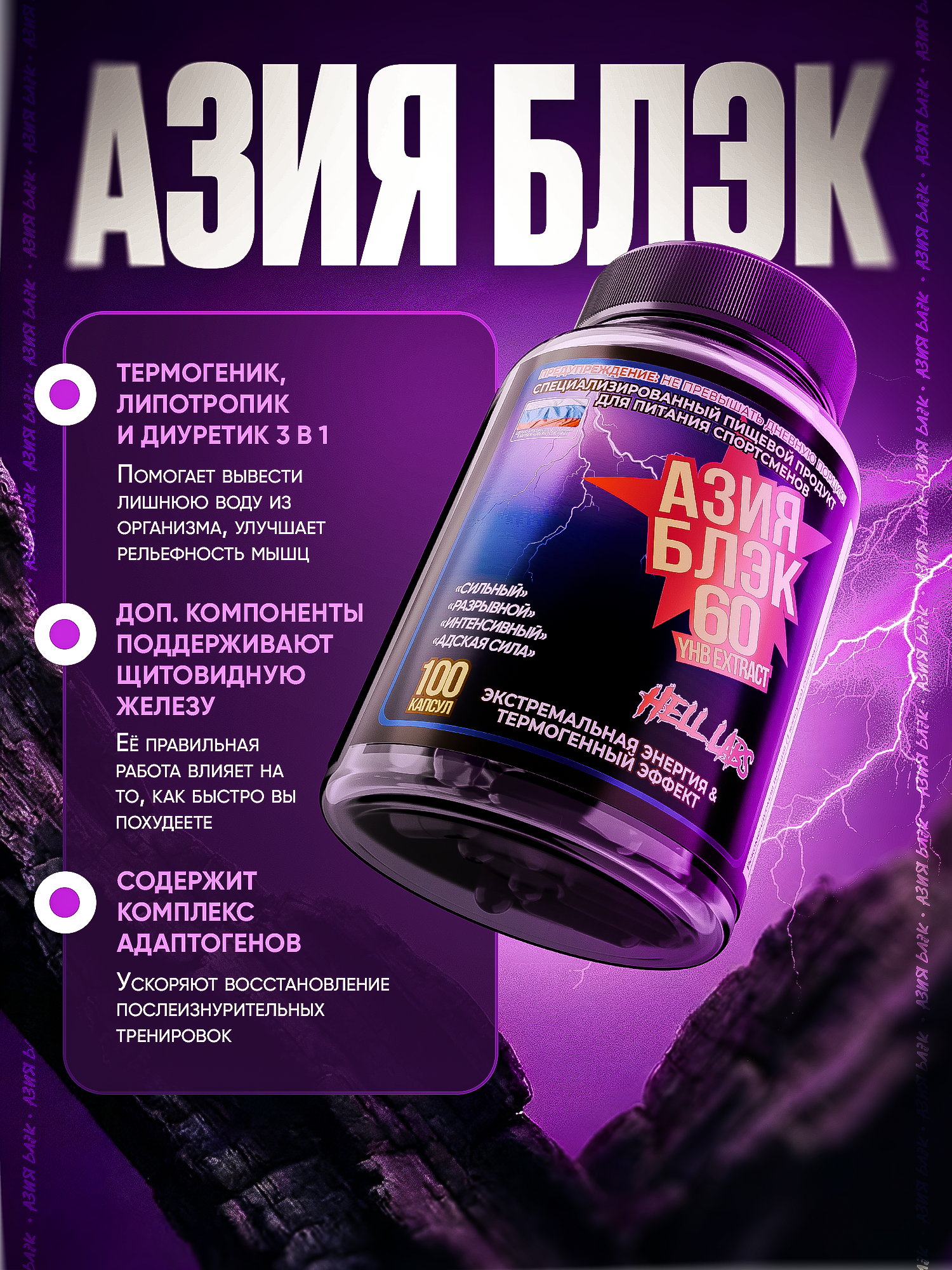 Жиросжигатель Hell Labs "Asia Black", нейтральный вкус, 100 таблеток — фото 1