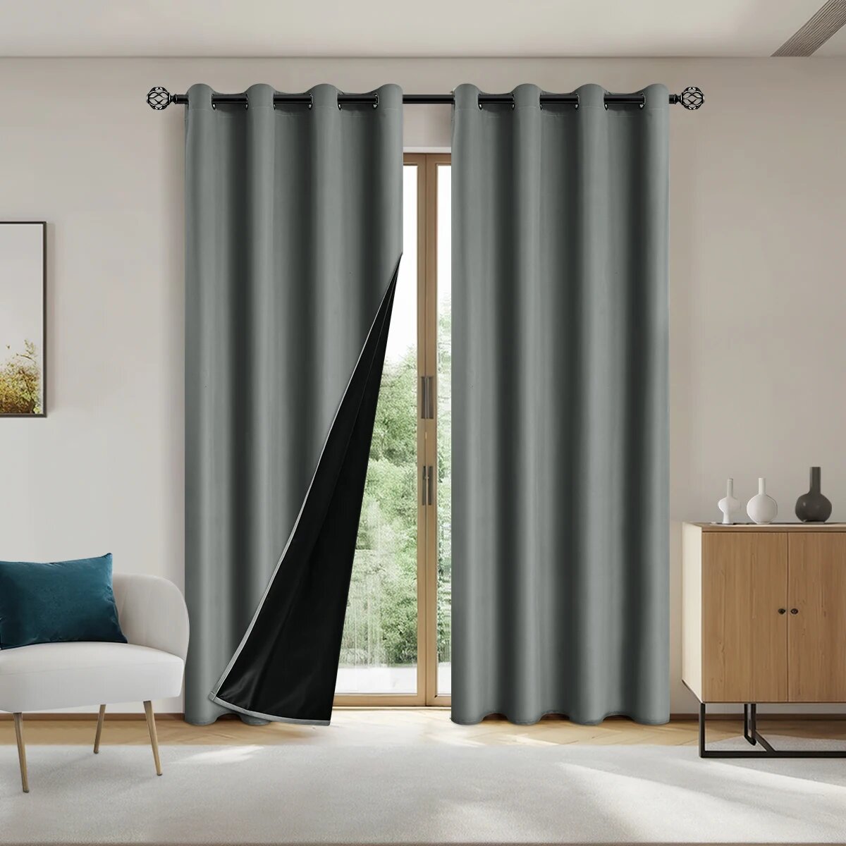 Однотонные шторы из полиэстера 100% blackout Темно-зеленый, 132X274cm, Dark Grey