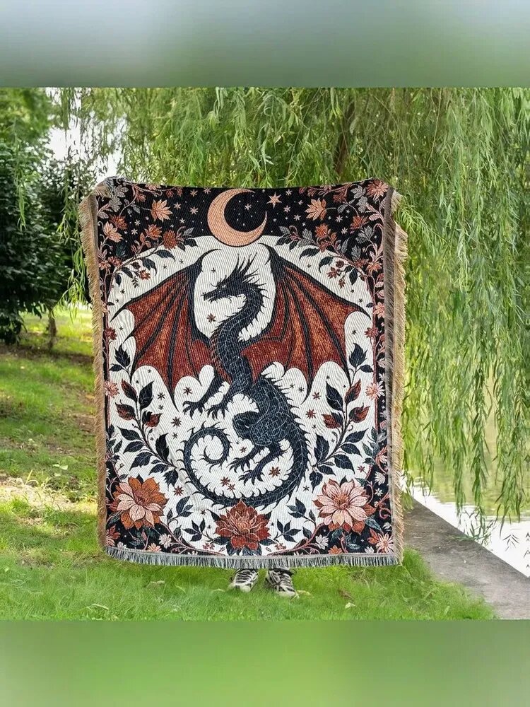 Плед 130x160 см полиэстер жаккардовый, вязаный дракон