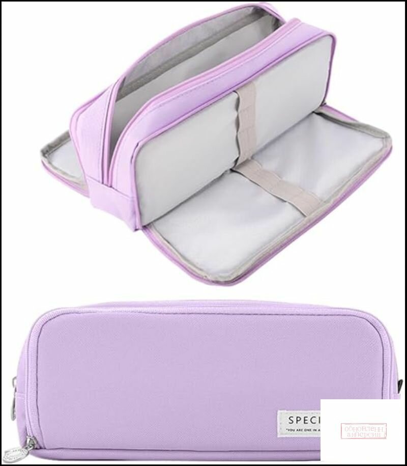 Эксклюзивный вместительный пенал в фиолетовом цвете, оснащенный тремя отделениями, предназначен для хранения школьных принадлежностей подростков, девочек и мальчиков, а также студентов