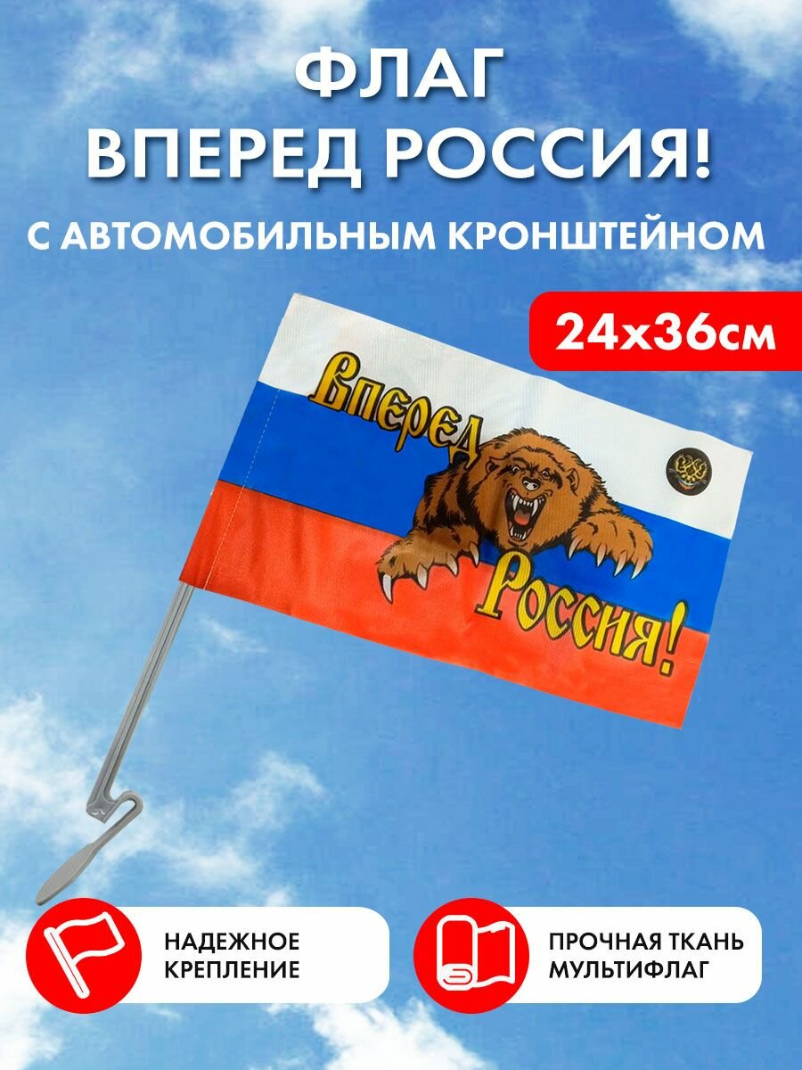 Флаг Вперед Россия (исторический) 24х36см флажная сетка с автомобильным кронштейном