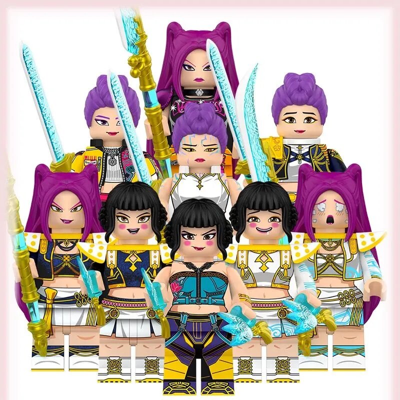 'Набор минифигурок "Кейпоп-охотницы на демонов"(K-Pop Demon Hunters)/Rumi, Zoey, Mira. совместимы с легo конструкторами 9шт. (Высота фигурки: 4,5 см, пакет)/ WM6228+6229