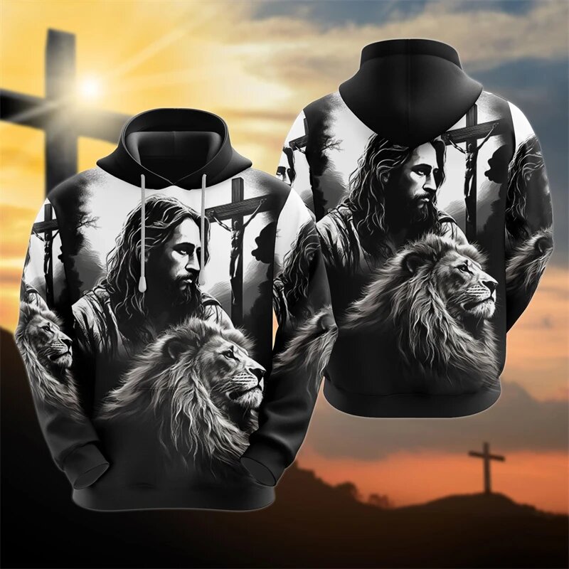 Христианские толстовки с 3D принтом Иисуса для мужчин, одежда, пасхальные подарки, спортивный костюм, пуловеры с изображением животных и льва, толстовки с крестом и графикой, топы Y2k