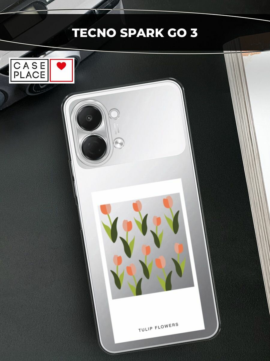 Чехол на Tecno Spark Go 3 / Текно Спарк Го 3 с принтом Полароид с тюльпанами, прозрачный