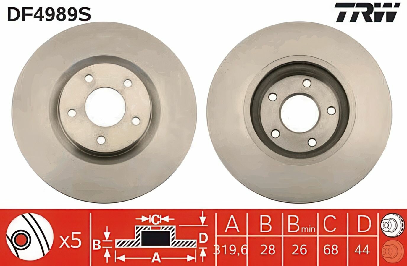Тормозной диск вентилируемый, передний для Ниссан Жук 2014-2019, Кашкай 2 1 2013-2014, Рено Колеос 1 2008-2017 арт DF4989S