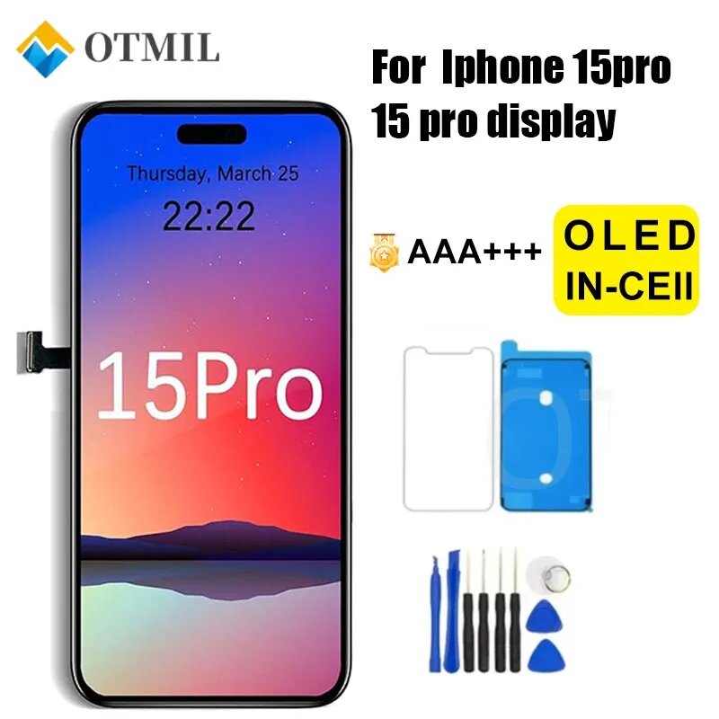 OLED-дисплей для iPhone 15 Pro, 6.1 дюйма, сенсорный экран, 3D Touch, дигитайзер, рамка в сборе, ремонтный комплект, защитная.