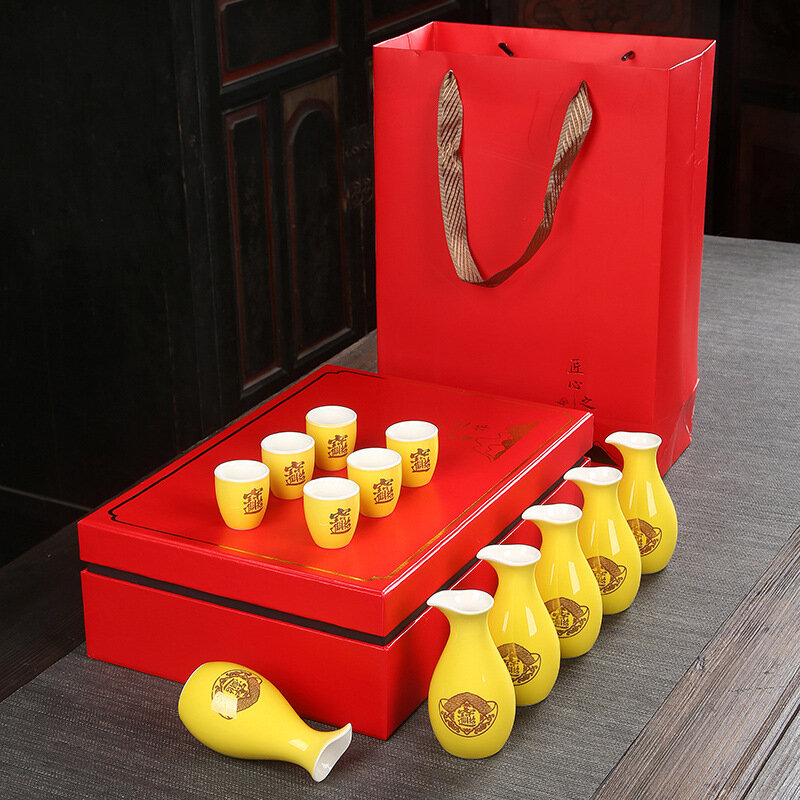 Керамический набор для вина для дистрибьюторов, 6 декантеров и 6 чашек в подарочной коробке, портативный диспенсер для вина, небольшая фляга для вина с функцией подогрева.