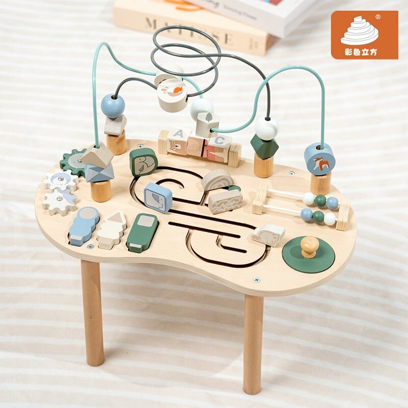 Монтессори деревянные игрушки для малышей, игровой стол с бусинами для развития моторики, дидактические кубики для раннего развития
