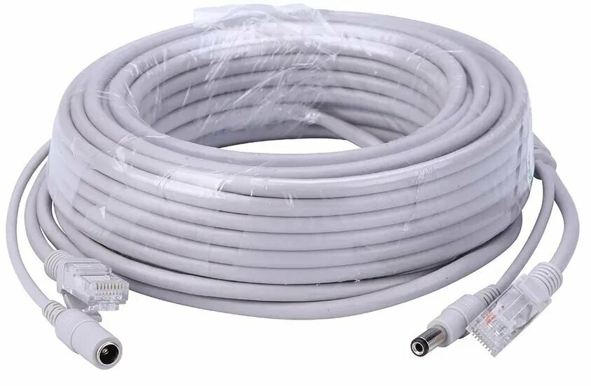 Кабель для компьютерной периферии RJ-45/RJ-45, DC 5.5 x 2.1 мм, 15 м, белый