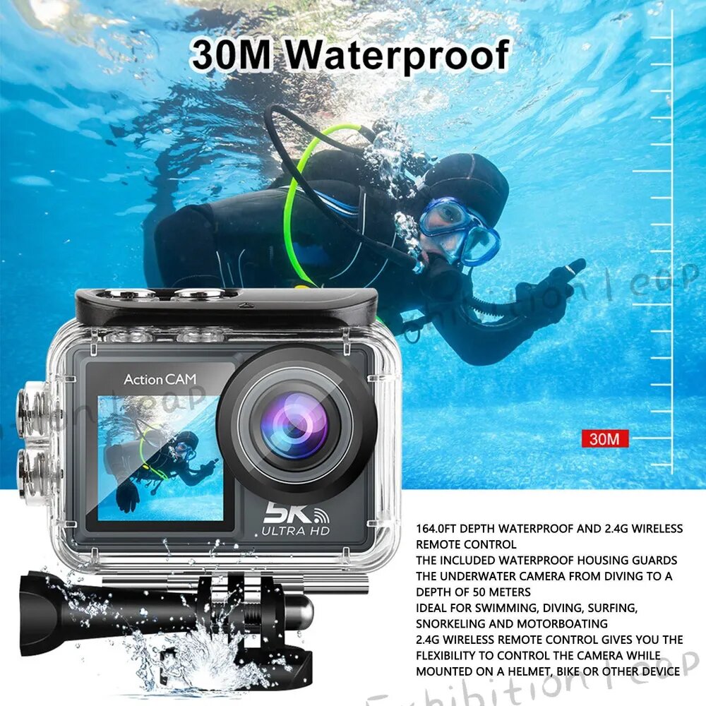 Экшн-камера 5K для дайвинга, водонепроницаемая, для влогов