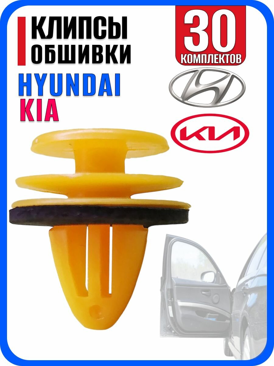 Клипсы автомобильные, фиксатор панели двери - дверной карты на HYUNDAI Хендай, KIA Киа (30 шт)
