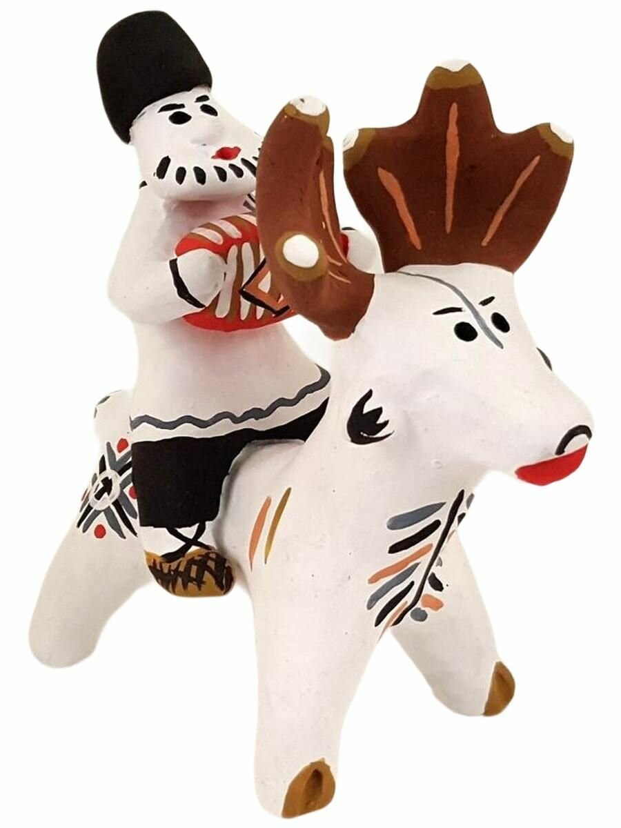 Мужик на олене-1, Каргопольская глиняная игрушка, ручная авторская работа