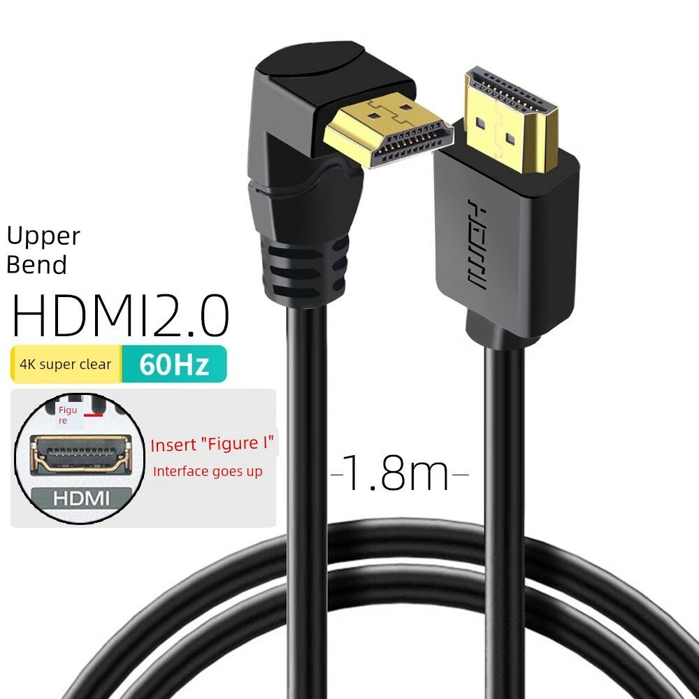 Кабель HDMI 2.0 Type A на Type A с 90-градусным изгибом, длина 1.8 м для телевизора, монитора, проектора