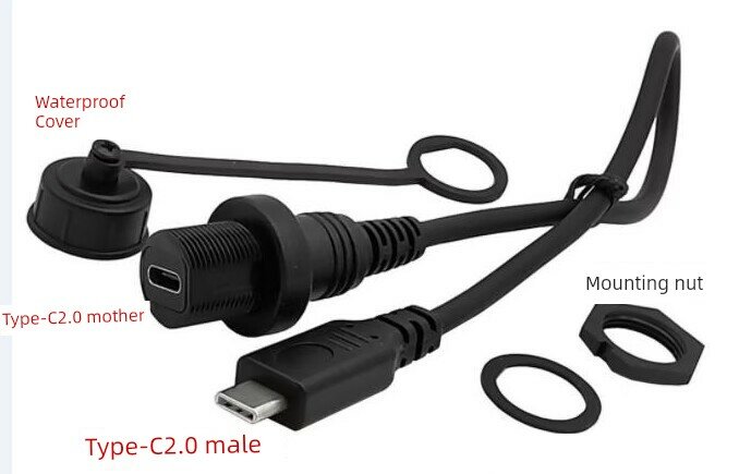 1 м водонепроницаемый кабель USB-C 2.0 женский разъем к мужскому разъему для быстрой передачи данных и зарядки