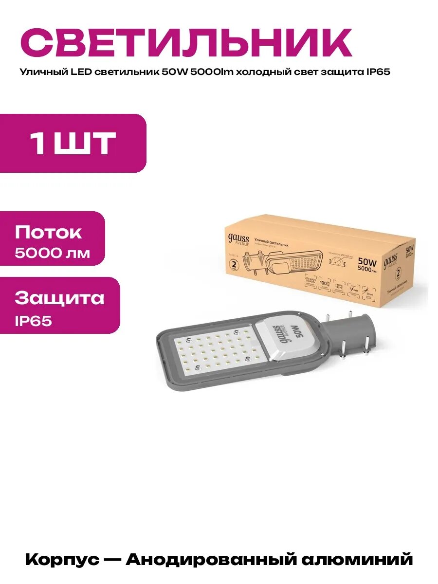 Светильник уличный Avenue 50W IP65 серый консольный на трубу