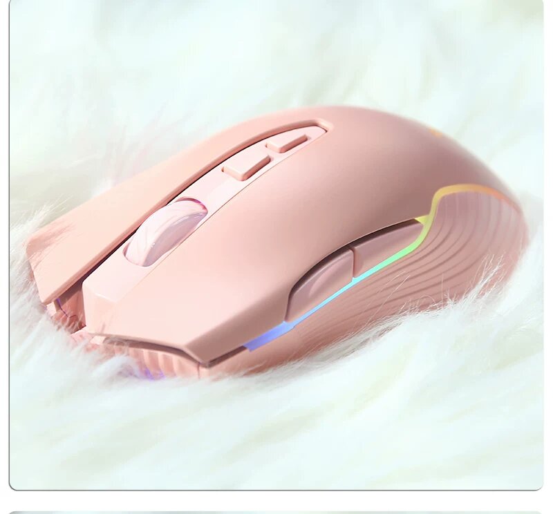 Розовая проводная игровая мышь RGB с регулируемым разрешением DPI 905 полностью розовая мышь