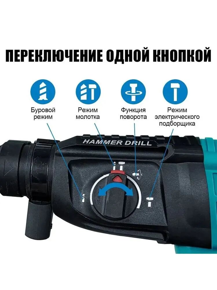 Перфоратор аккумуляторный 3000 Вт, 21В, SDS-Max, синий, без аккумулятора — фото 1