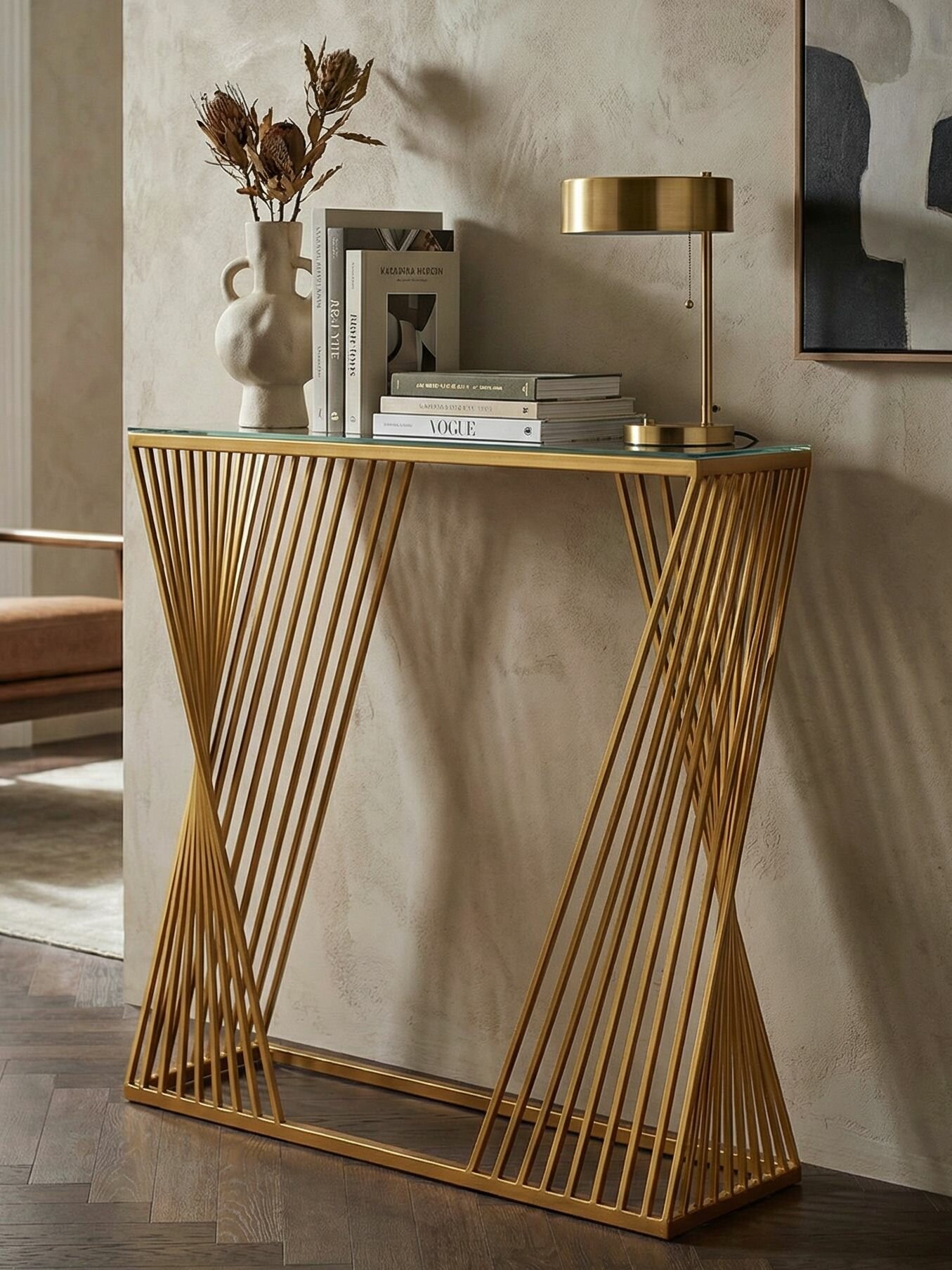 Консольный столик РИМ, туалетный столик 800х875х250мм (золото/прозрачное)