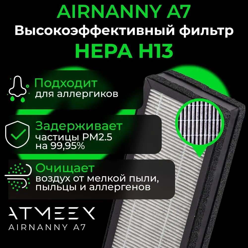 Фильтр тонкой очистки HEPA H13 для бризера AIRNANNY A7 Антибактериальный > 0,015 мкм