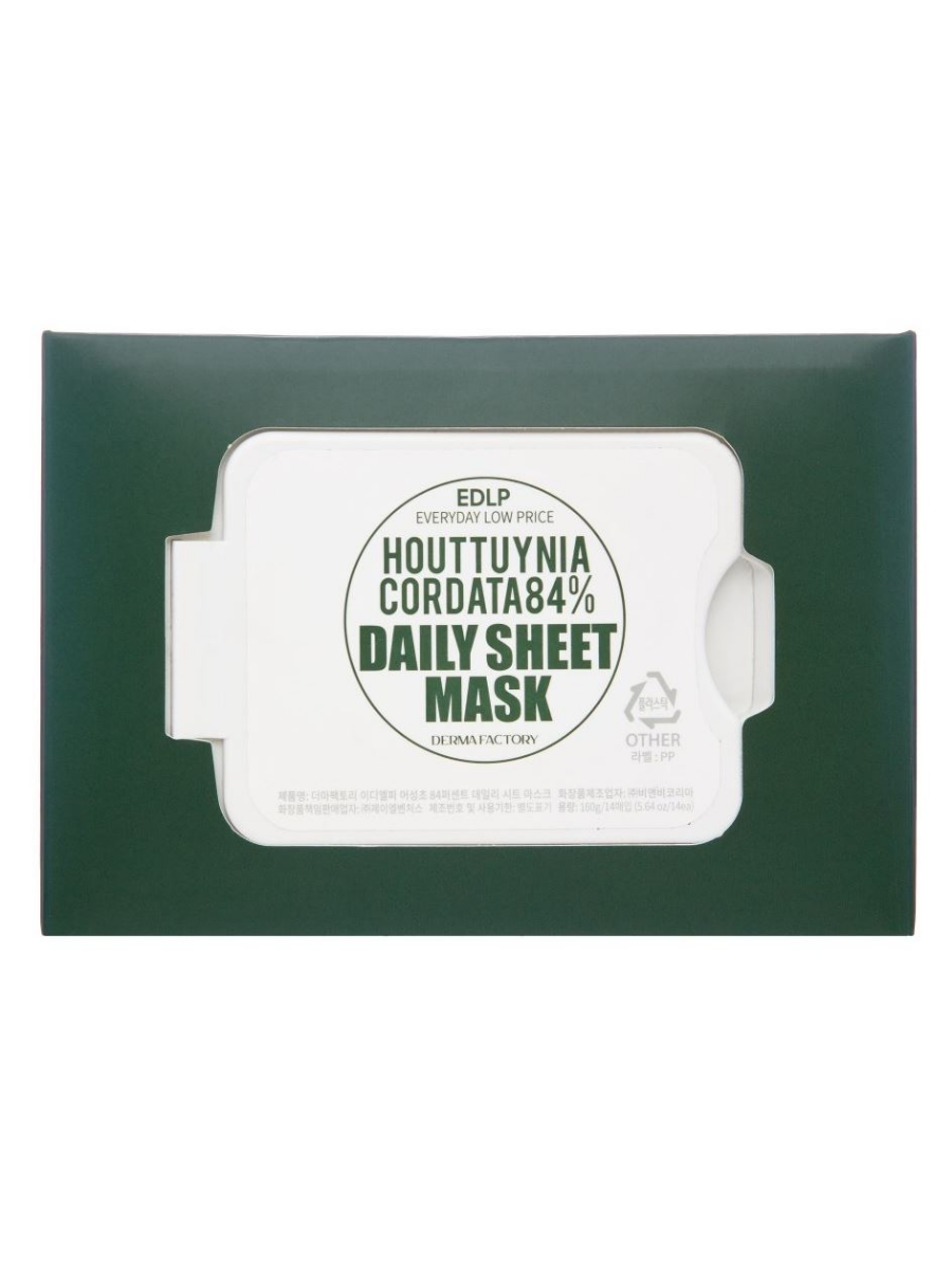 Маска Derma Factory Cleansing Houttuynia Cordata 84% Daily Sheet Mask, Тканевые для лица с экстрактом хауттюйнии, 340 мл