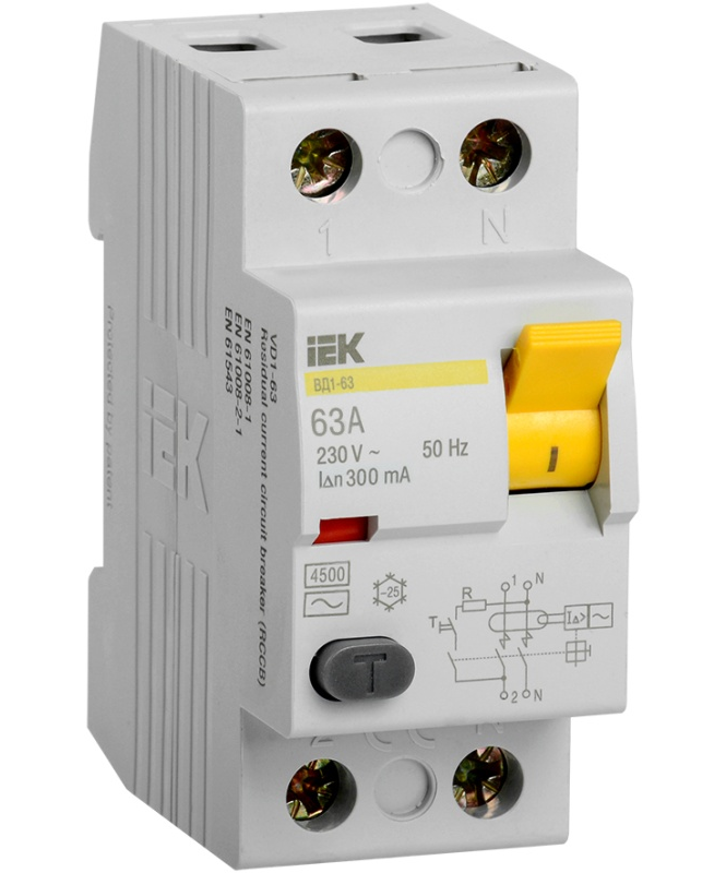 УЗО 63А 300мА 2P ВД1-63 тип AC IEK / Устройство защитного отключения/ MDV10-2-063-300