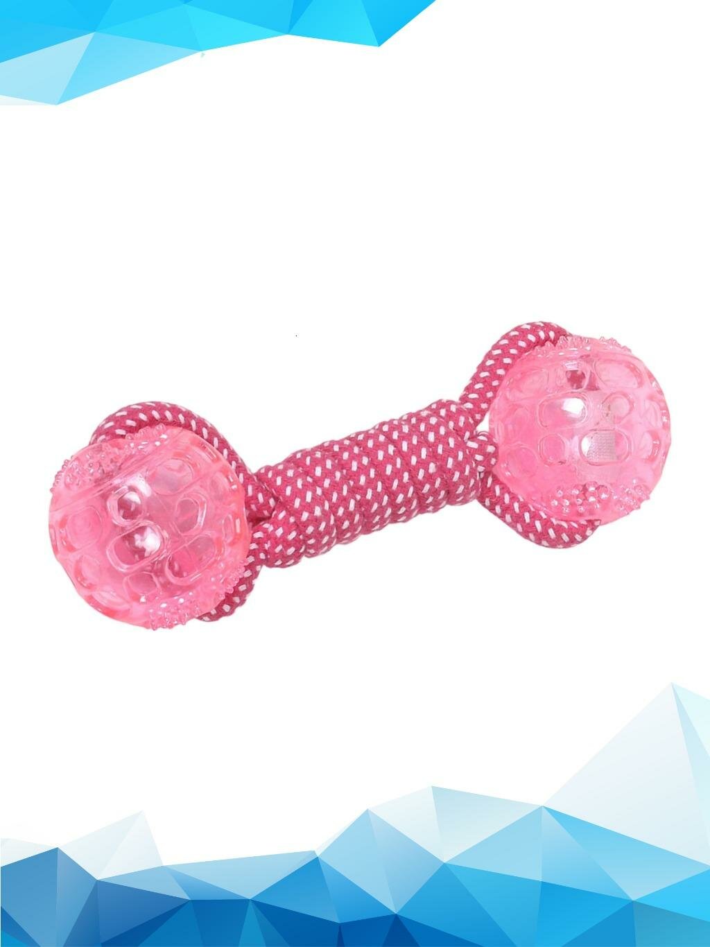 Хлопковый канатный мячик для чистки зубов собак, розово-красный