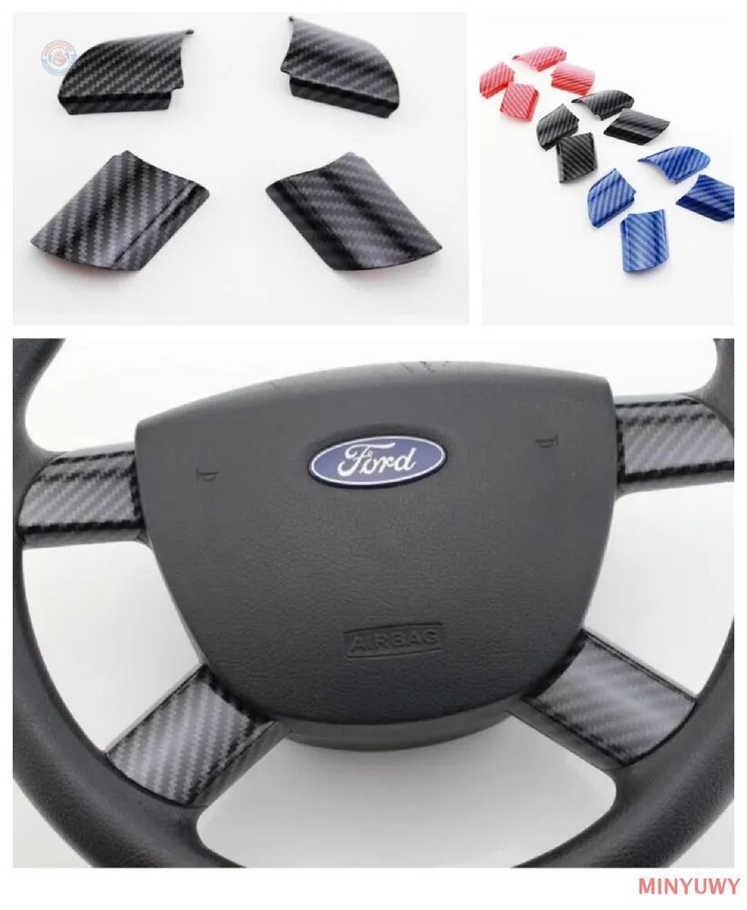 Декоративная накладка на рулевое колесо Ford Focus 2 MK2 2005-2013, стиль карбоновое волокно, защита от царапин и пыли, 4 шт, легкий монтаж
