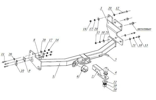 Фаркоп Бизон на Great Wall Hover H3 FA 0643-E (с 2010 по 2014 г. в.) (паспорт и сертификат в комплекте)(без электрики)