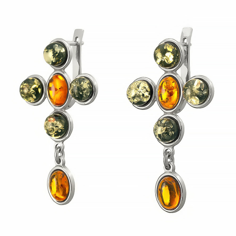 Серьги, серебро, 925 проба, янтарь