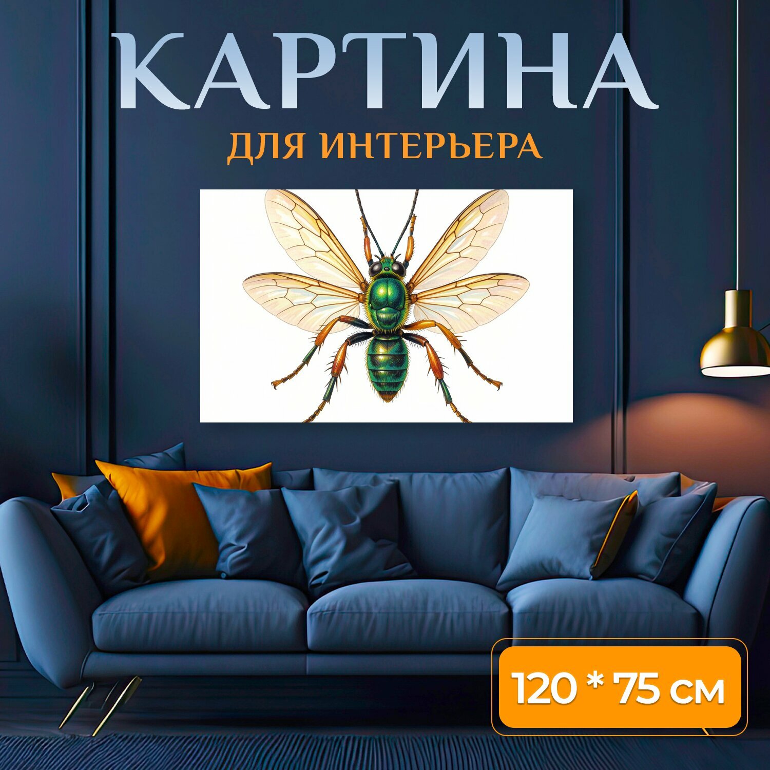 Картина на холсте "Насекомые, минимализм, реалистичный стиль, детализированное рисование, яркие цвета" на подрамнике 120х75 см. для интерьера