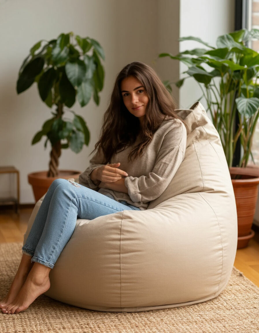 Мир Пуффов Кресло-мешок «Груша» размер- XXXXL, Велюр бежевый, с ручкой для переноски