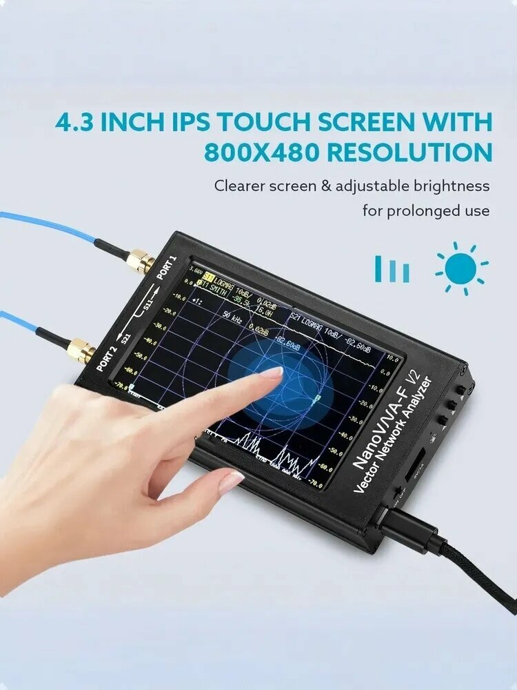 NanoVNA-F V2 Векторный анализатор сети NanoVNA-F V2 50KHz-3GHz RF HF VNA 4.3" Сенсорный экран 5000mAh Высокоточный анализатор антенн