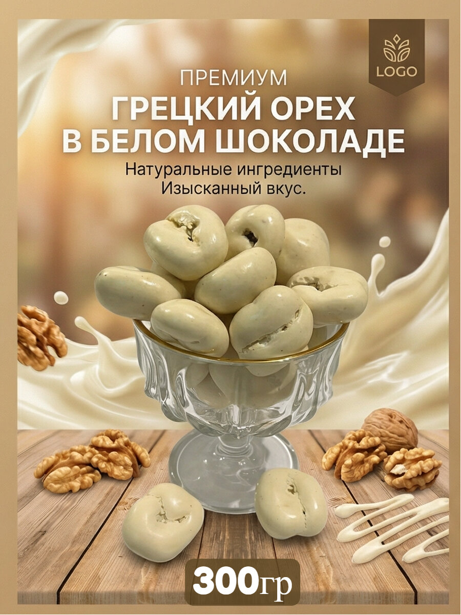 Грецкий орех в белой шоколадной глазури 300 гр.