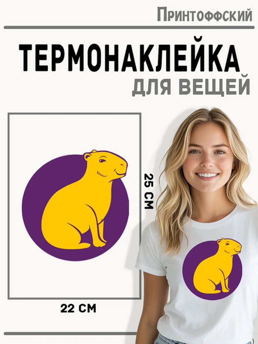 Термонаклейка для одежды и аксессуаров DTF-печать рисунок капибара — фото 1