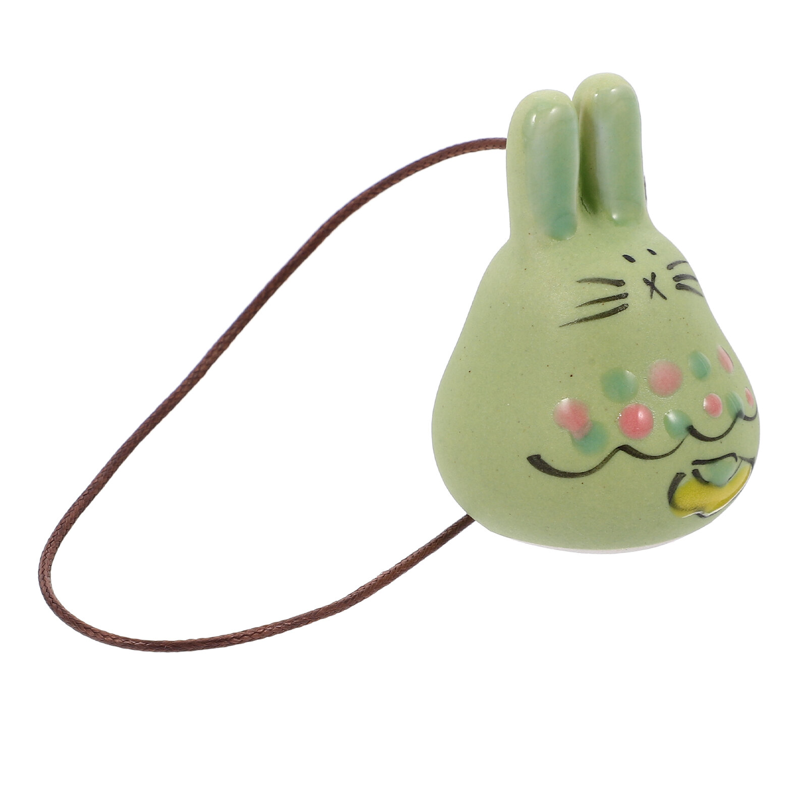 Керамический колокольчик ручной росписи в виде редиса и кролика (темно-зеленый).