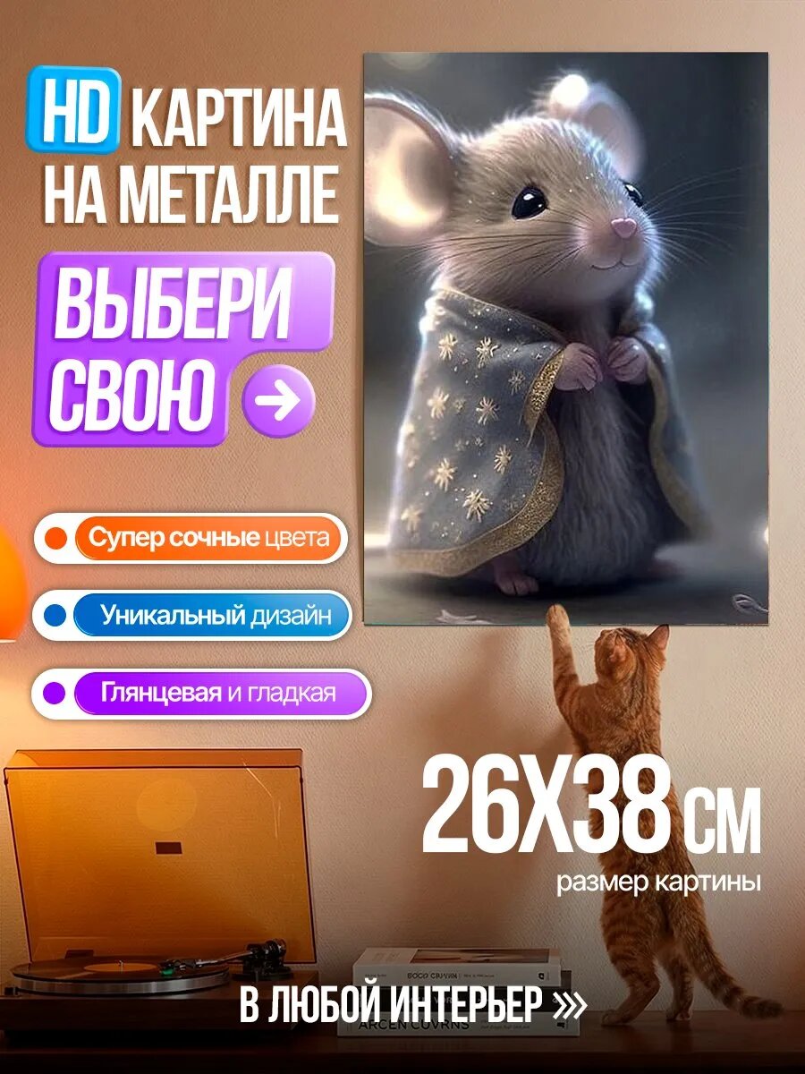 Картина на HD металле Мышка в плаще