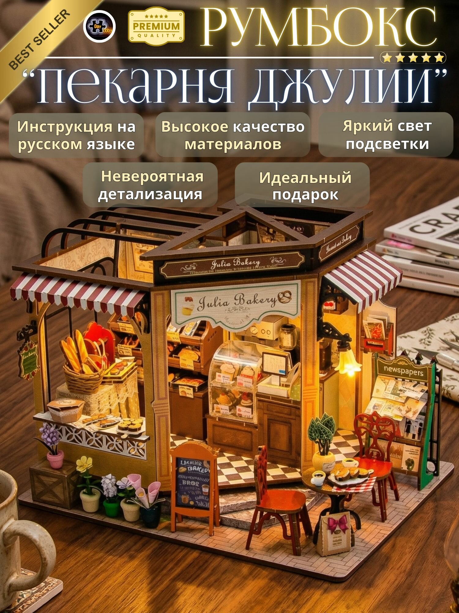 Румбокс с подсветкой "Пекарня Джулии" с инструкцией на русском языке