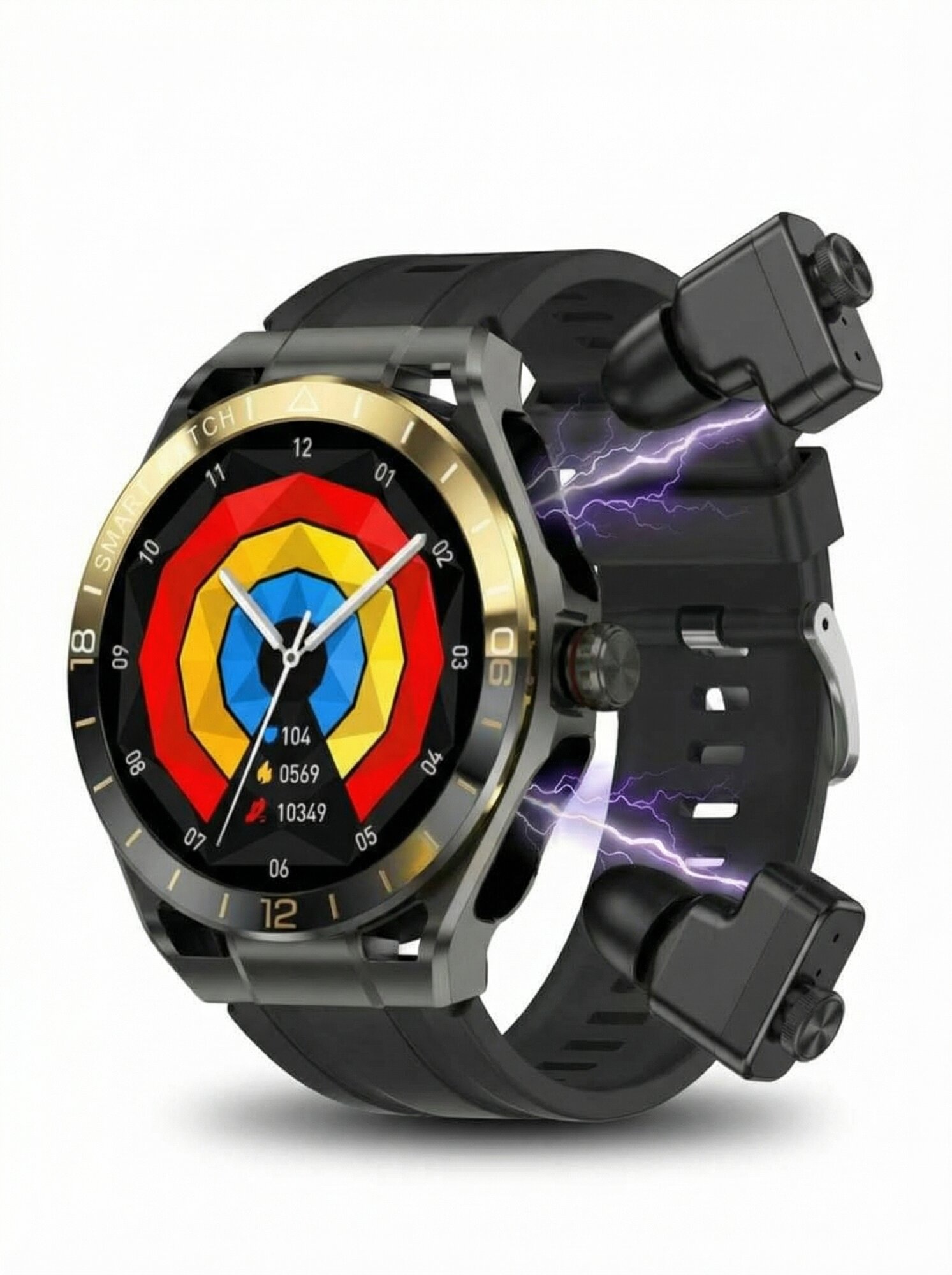 Смарт-часы LK Watch 32 2в1 с наушниками, Bluetooth, магнитная зарядка, AMOLED экран, черный золотистый