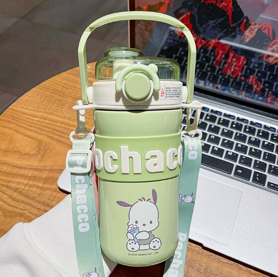 Термос Sanrio для школьного сезона с высокой эстетической привлекательностью, оснащённый соломинкой для прямого питья, двойного назначения, термос-бутылка для воды для студентов.
