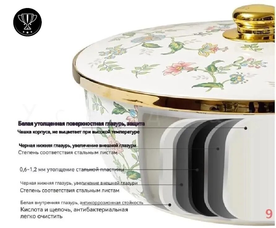 Таз металлический белый с цветочным узором 1 шт для дома и сада — фото 1