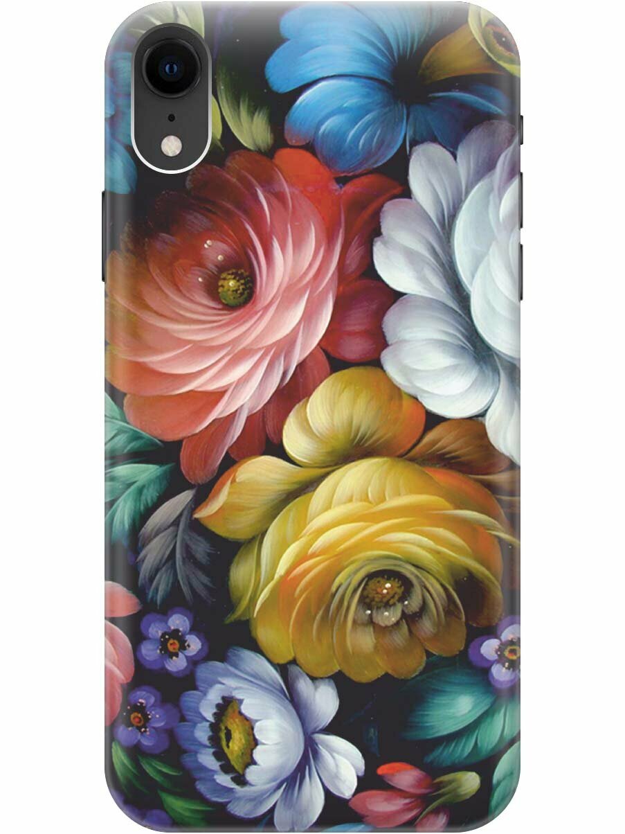 Силиконовый чехол на Apple iPhone XR / Эпл Айфон Икс Эр с рисунком "Цветочная роспись"