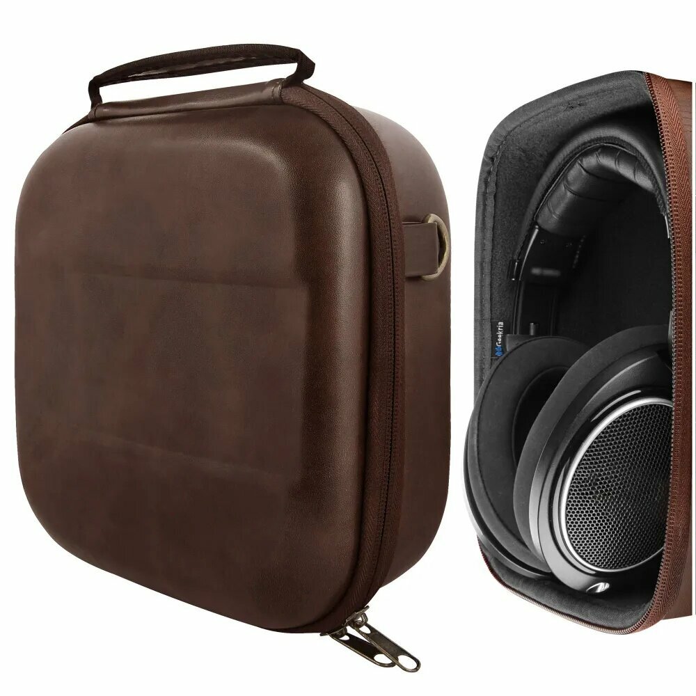 Чехол для наушников, совместимый с Sennheiser HD 599, HD 598, HD 559, HD 558, HD 555, HD 400 Pro. Чехол с отделением для кабеля (коричневый полиуретан)