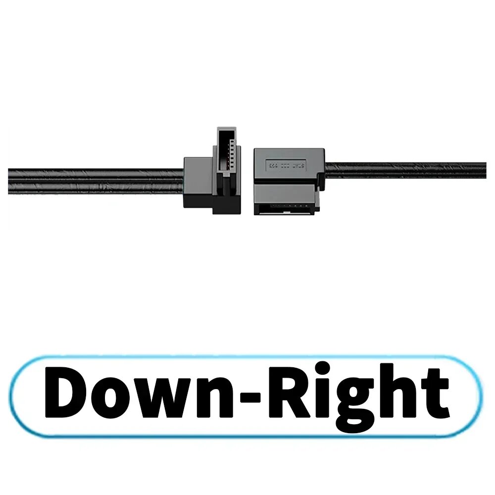 Кабель SATA 3.0 черный 40cm, DOWN-RIGHT