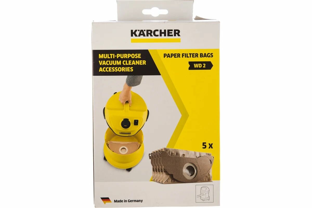 Фильтр-мешки KARCHER 6.904-322.0, для WD 2/2.200, бумажные, 2-слойные, 5шт