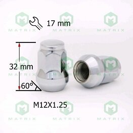 Гайка колеса М12 х 1,25 конус L=32мм S=17мм закрытая хром********