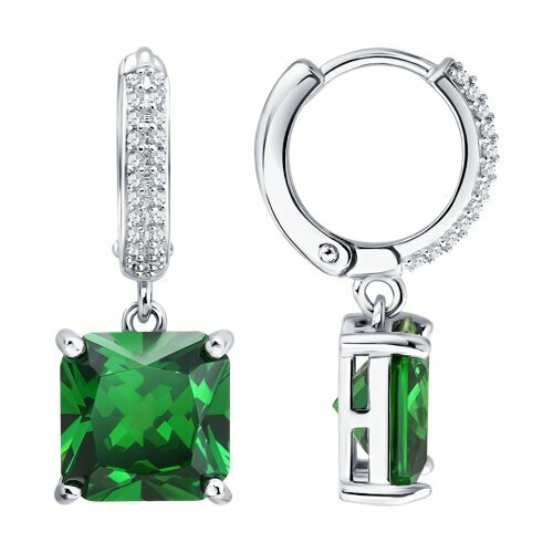 Серьги, серебро, 925 проба, родирование, фианит