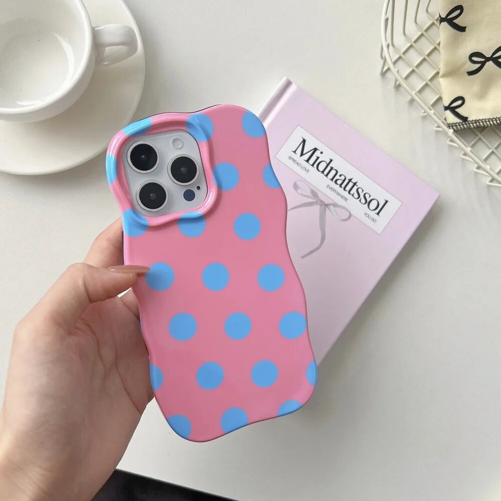 Модный Чехол Для Телефона В Стиле Dofamine С iPhone 15 Pro Max, Розовый, Polka Dot Pink