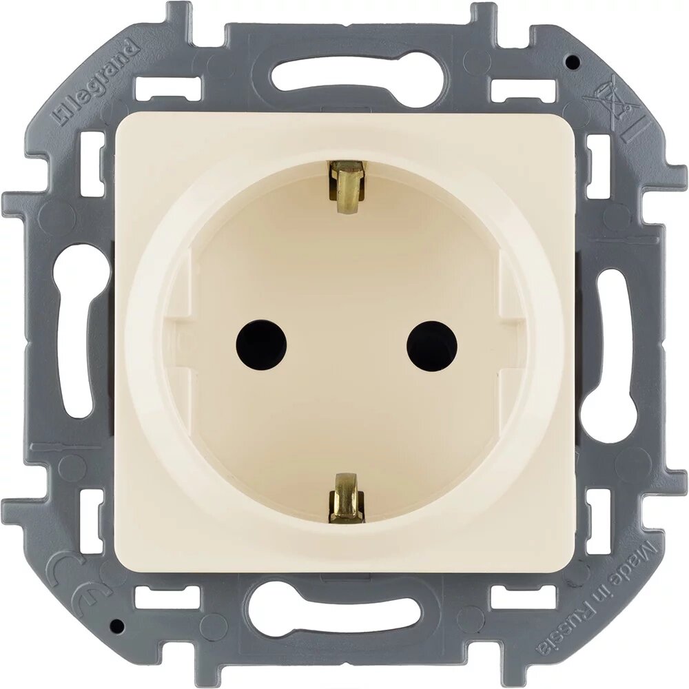 Розетка Legrand Inspiria 2К+З со шторками - немецкий стандарт - 16А, 250В, Слоновая кость